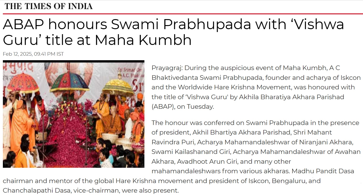 News & Media Coverage - ISKCON Bangalore